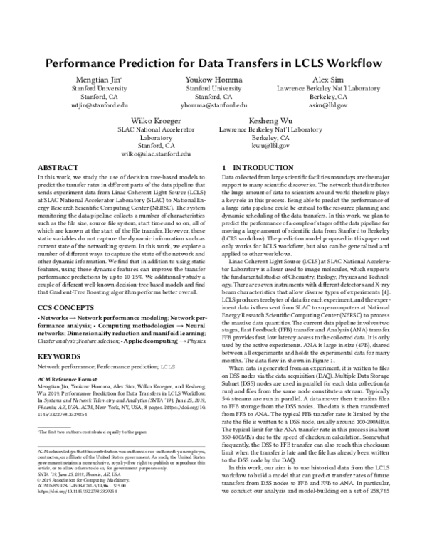 Performance Prediction for Data Transfers in LCLS Workflow