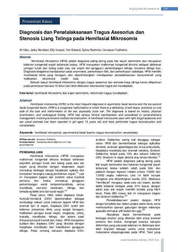 (PDF) Diagnosis dan Penatalaksanaan Tragus Asesorius dan Stenosis Liang ...