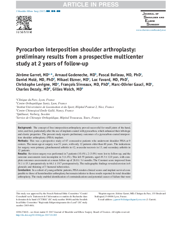 (PDF) Pyrocarbon interposition shoulder arthroplasty: preliminary ...