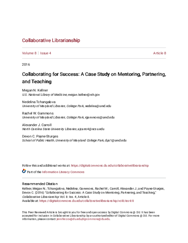 (PDF) Collaborating for Success: A Case Study on Mentoring, Partnering, and Teaching