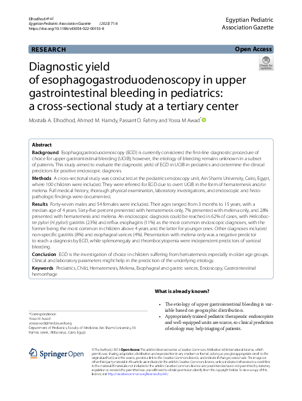 (PDF) Diagnostic yield of esophagogastroduodenoscopy in upper ...