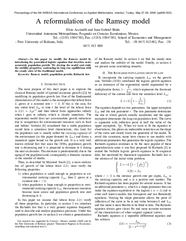 (PDF) A reformulation of the Ramsey model
