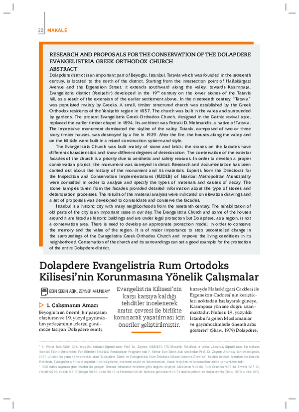 (PDF) Research and Proposals for the Conservation of the Dolapdere ...