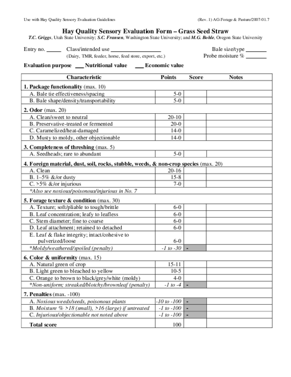 (PDF) Hay Quality Sensory Evaluation Form - Grass Seed/Straw
