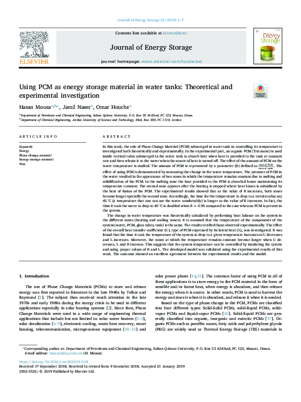 (PDF) Using PCM as energy storage material in water tanks: Theoretical ...