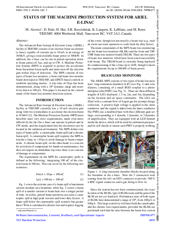 (PDF) Status of the Machine Protection System for ARIEL e-linac