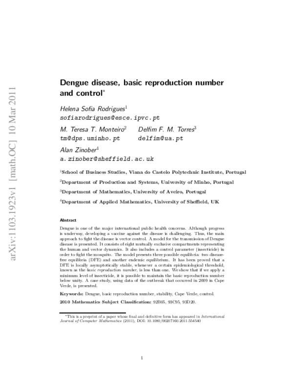 (PDF) Dengue disease, basic reproduction number and control
