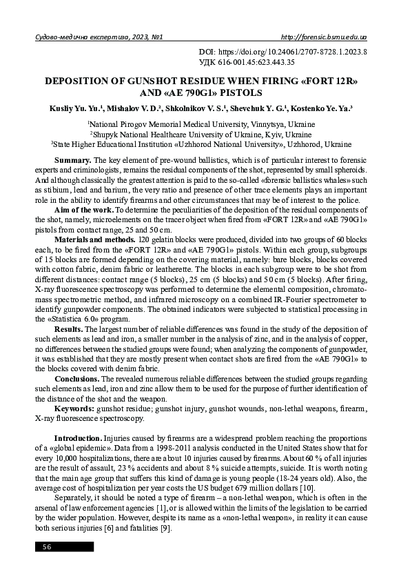 (PDF) Deposition of Gunshot Residue When Firing «Fort 12R» and «Ae ...