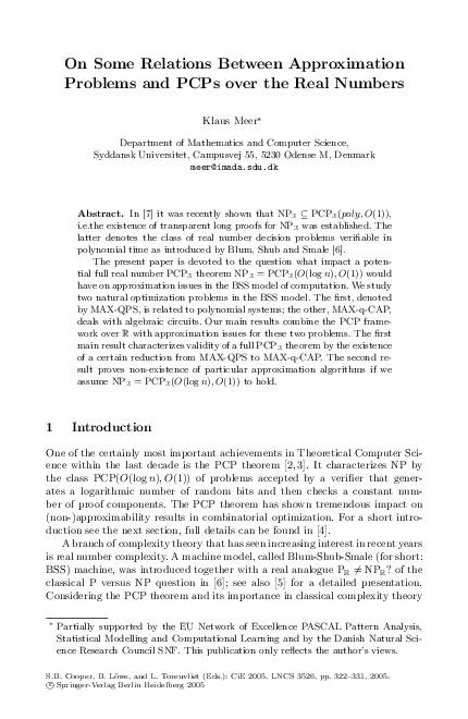 (PDF) Some Relations between Approximation Problems and PCPs over the ...