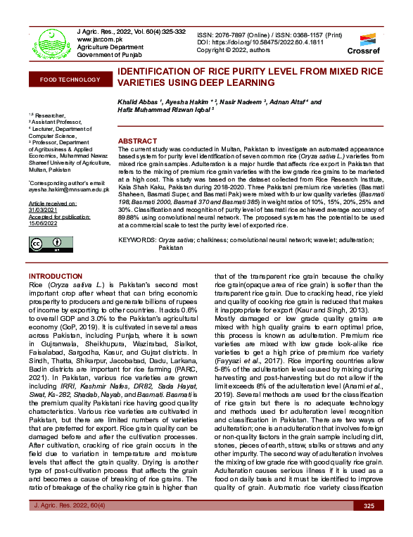 (PDF) Identification of Rice Purity Level from Mixed Rice Varieties ...