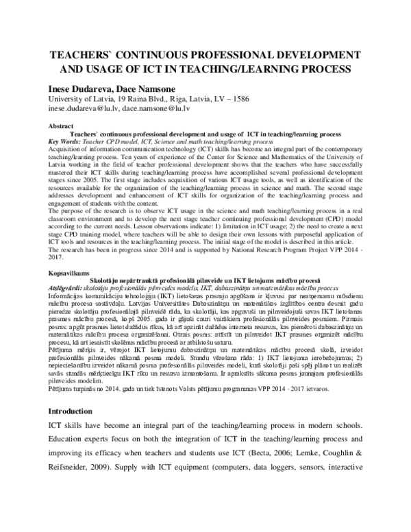 (PDF) Teachers ` Continuous Professional Development and Usage of Ict ...