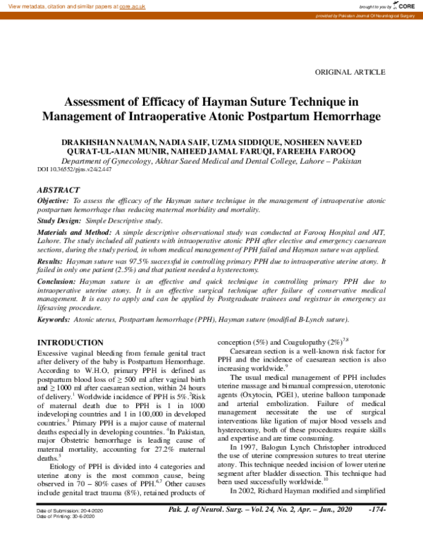 (PDF) Assessment of Efficacy of Hayman Suture Technique in Management ...