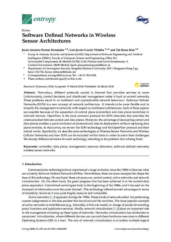 (PDF) Software Defined Networks in Wireless Sensor Architectures