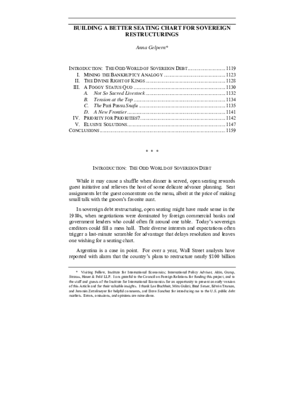 (PDF) Building a Better Seating Chart for Sovereign Restructurings