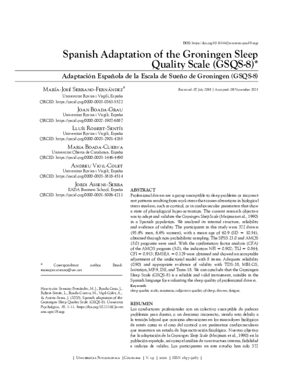 (PDF) Spanish Adaptation of the Groningen Sleep Quality Scale (GSQS-8)