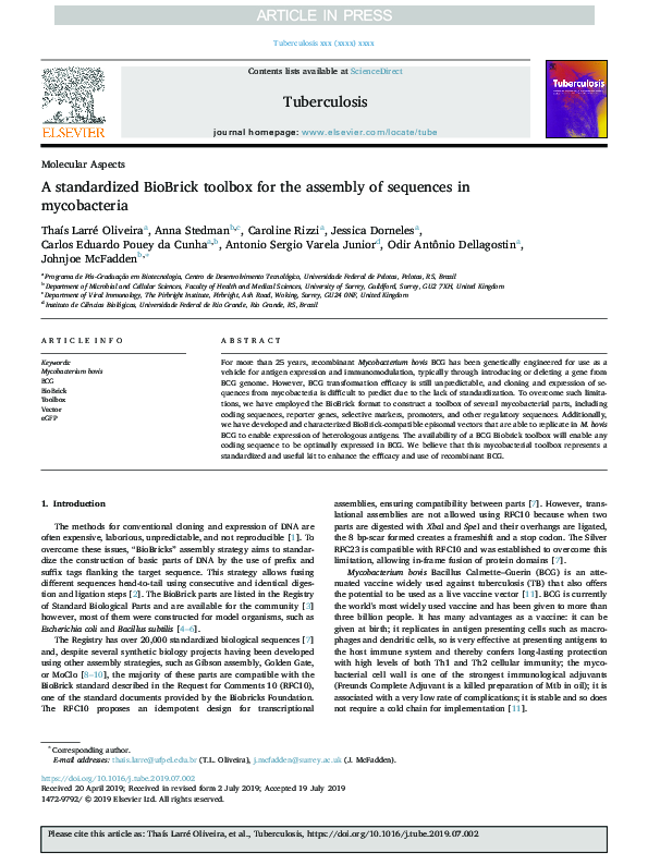 (PDF) A standardized BioBrick toolbox for the assembly of sequences in ...