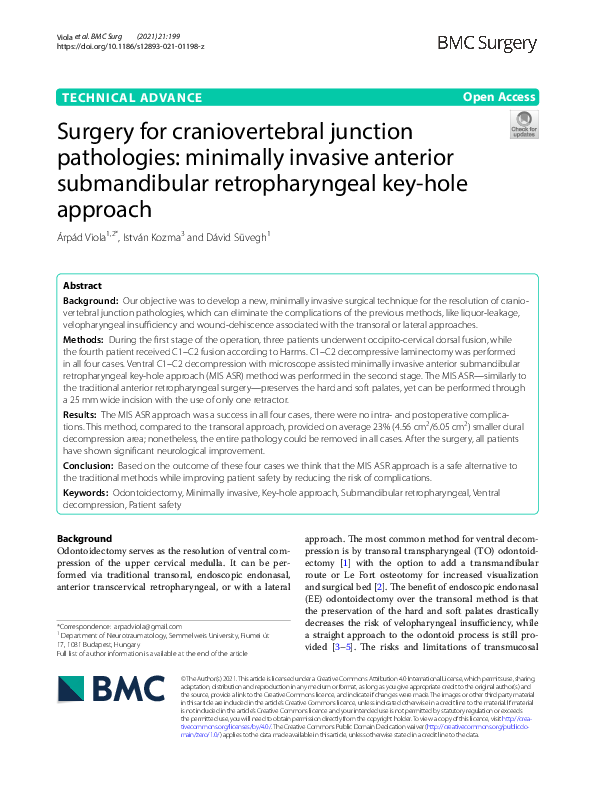 (PDF) Surgery for craniovertebral junction pathologies: minimally invasive anterior ...