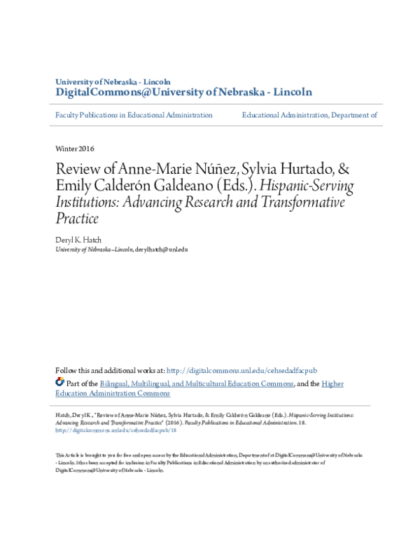 (PDF) Hispanic-Serving Institutions: Advancing Research and ...