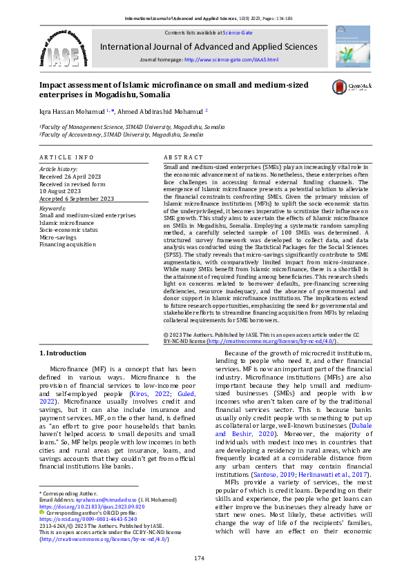 (PDF) Impact assessment of Islamic microfinance on small and medium-sized enterprises in ...