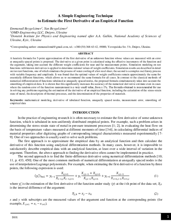 (PDF) A Simple Engineering Technique to Estimate the First Derivative of an Empirical Function