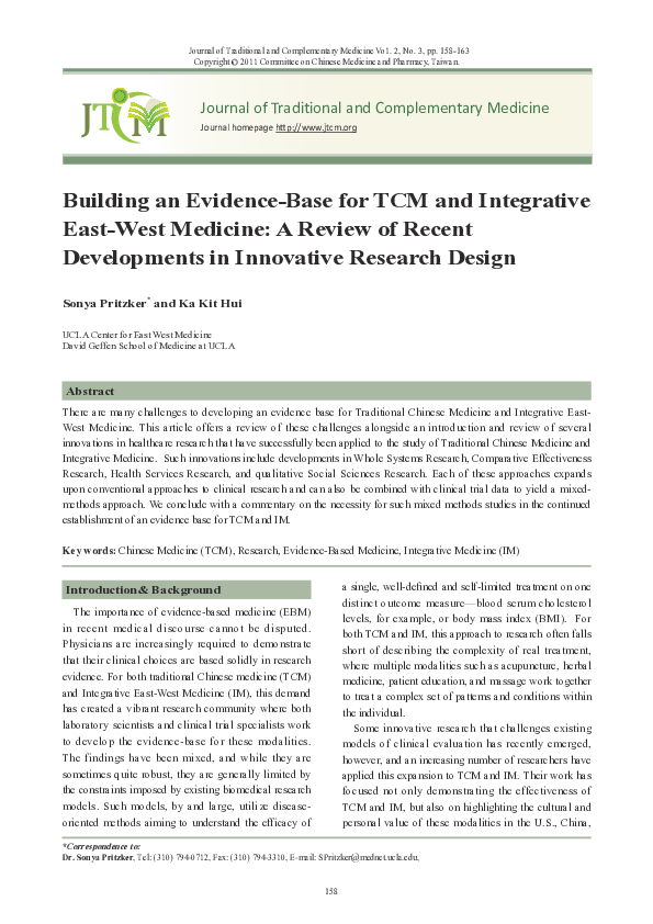 (PDF) Building an Evidence-Base for TCM and Integrative East-West ...
