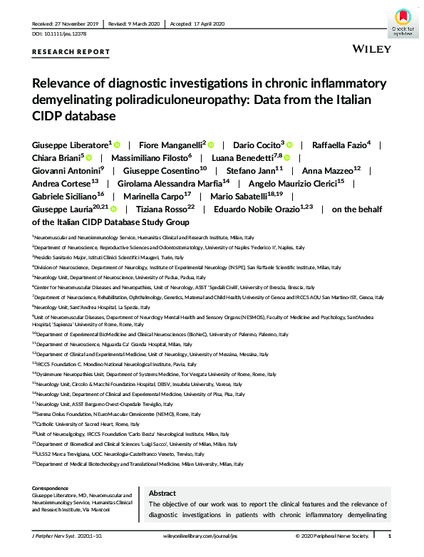 (PDF) Relevance of diagnostic investigations in chronic inflammatory demyelinating ...