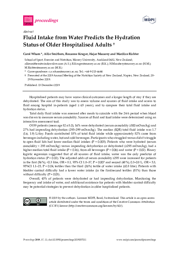 (PDF) Fluid Intake from Water Predicts the Hydration Status of Older ...