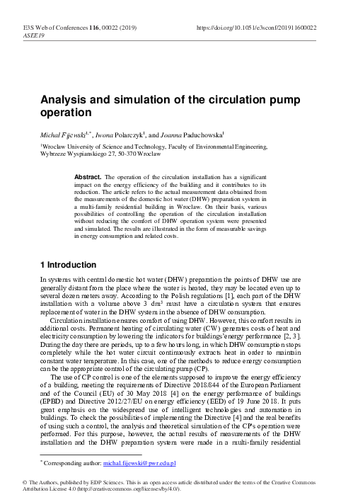 (PDF) Analysis and simulation of the circulation pump operation