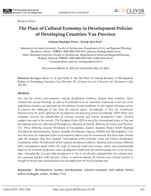 (PDF) The Place of Cultural Economy in Development Policies of ...