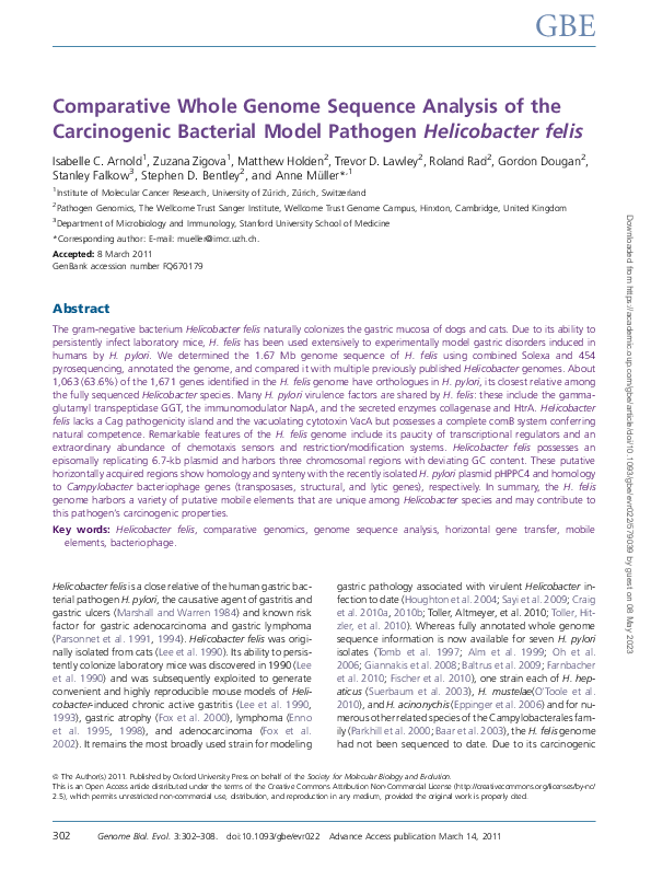 (PDF) Comparative Whole Genome Sequence Analysis of the Carcinogenic ...