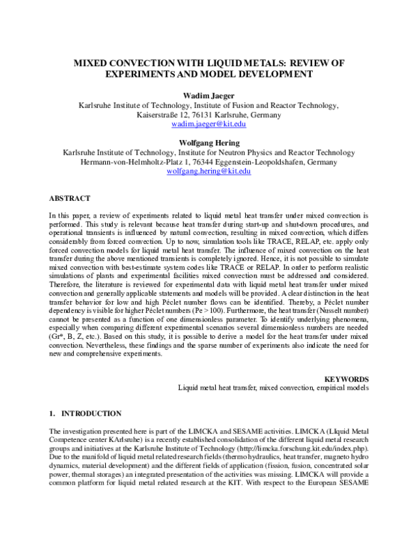 (PDF) Mixed convection with liquid metals: Review of experiments and model development