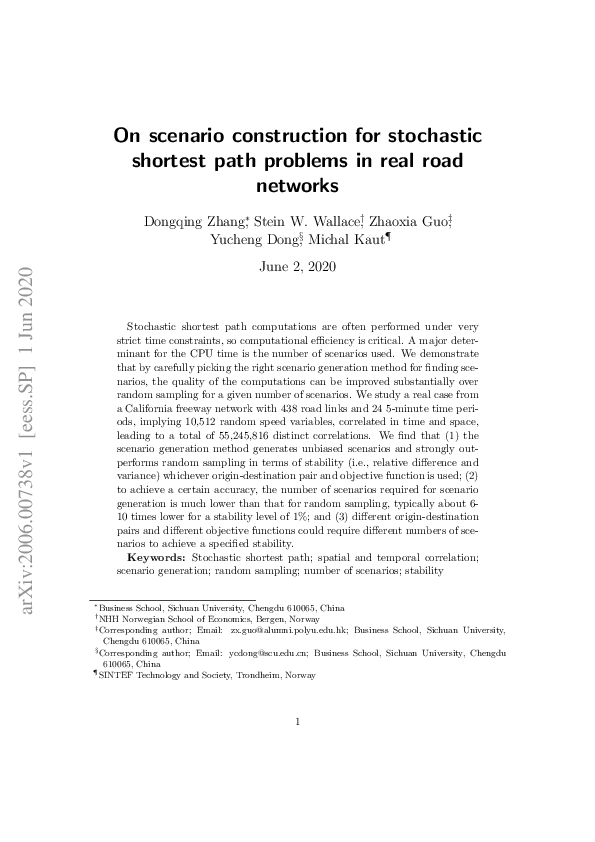 Pdf On Scenario Construction For Stochastic Shortest Path Problems In Real Road Networks