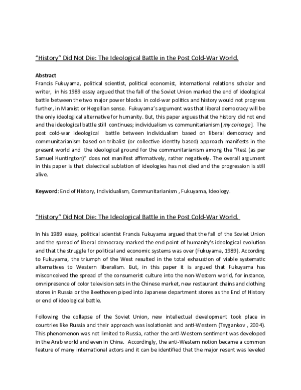 (DOC) "History" Did Not Die: The Ideological Battle in the Post Cold ...