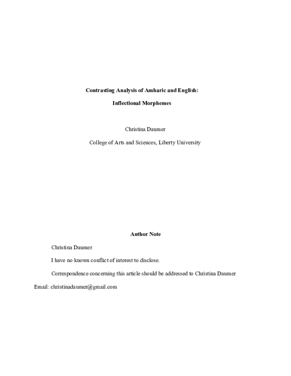 (DOC) Contrasting Analysis of Amharic and English: Inflectional Morphemes