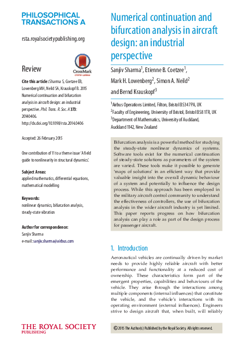 Pdf Numerical Continuation And Bifurcation Analysis In Aircraft