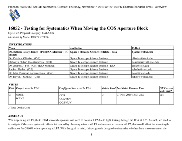 (PDF) Testing for Systematics when moving the COS Aperture Block