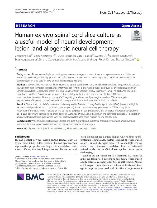 (PDF) Human Spinal Cord Slice Culture for Neural Development and Therapy
