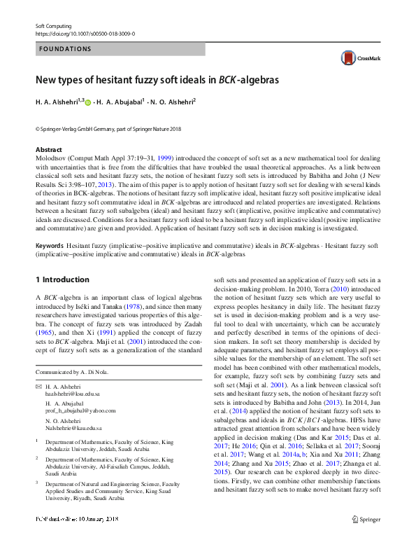 (PDF) New types of hesitant fuzzy soft ideals in BCK-algebras