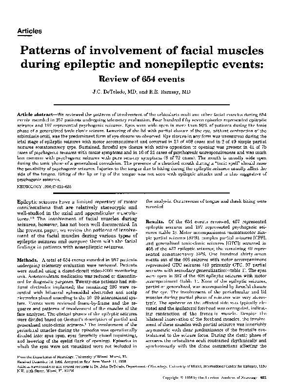 (PDF) Patterns of involvement of facial muscles during epileptic and ...