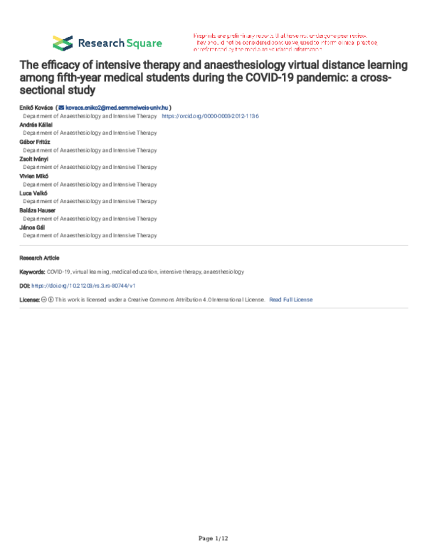 (PDF) The efficacy of intensive therapy and anaesthesiology virtual ...