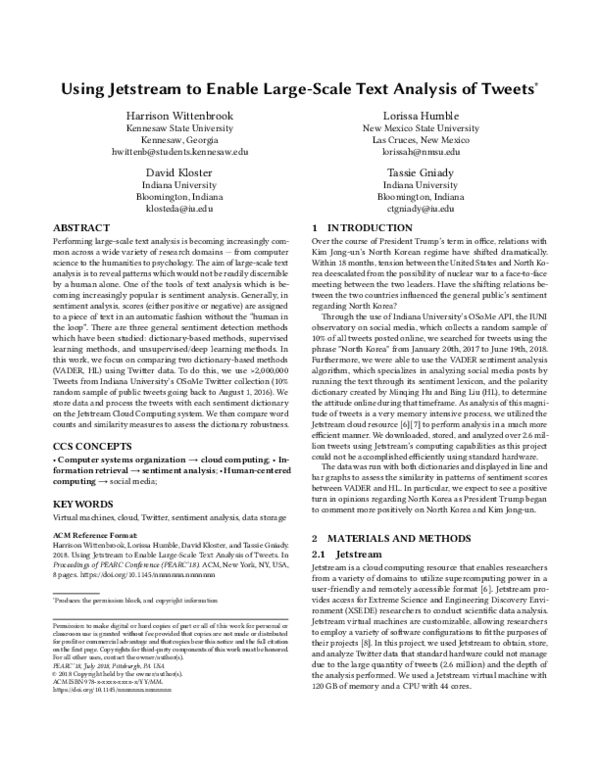 (PDF) Using Jetstream to Enable Large-Scale Text Analysis of Tweets