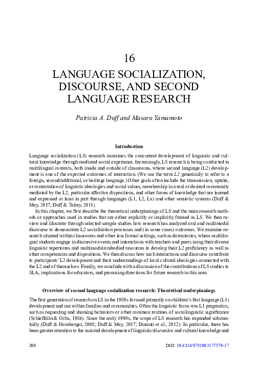 (PDF) Duff, P., & Yamamoto, M. (2024). Language socialization, discourse and second language ...