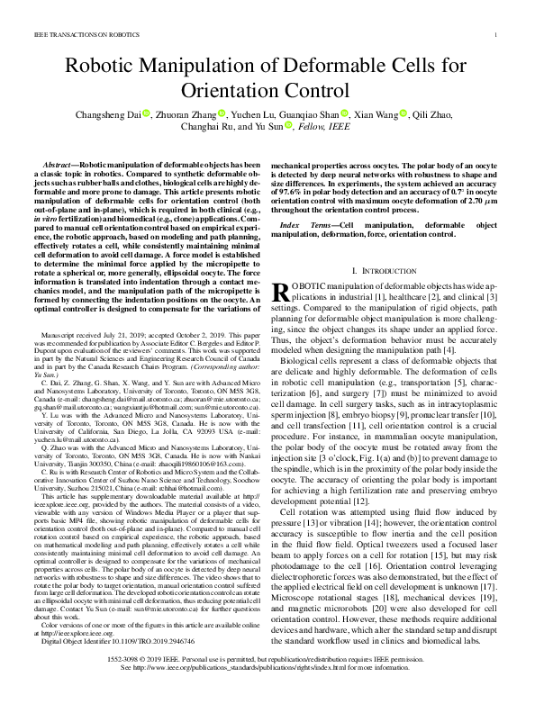 (PDF) Robotic Manipulation of Deformable Cells for Orientation Control