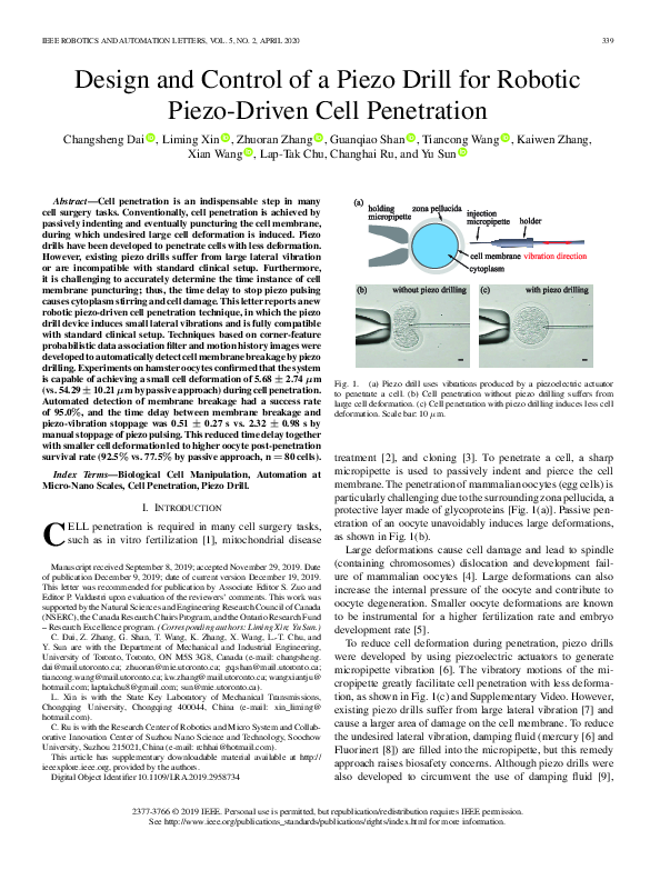 (PDF) Design and Control of a Piezo Drill for Robotic Piezo-Driven Cell Penetration | GUANQIAO ...