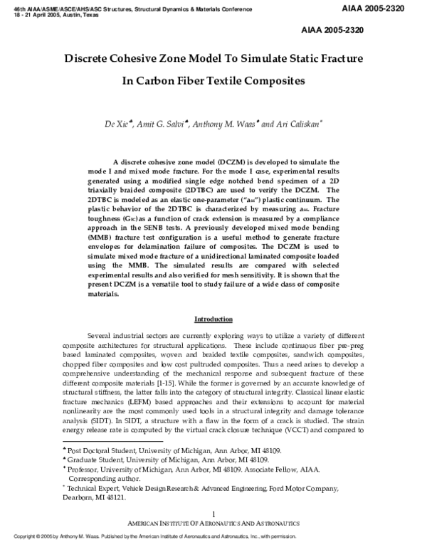 Pdf Discrete Cohesive Zone Model To Simulate Static Fracture In