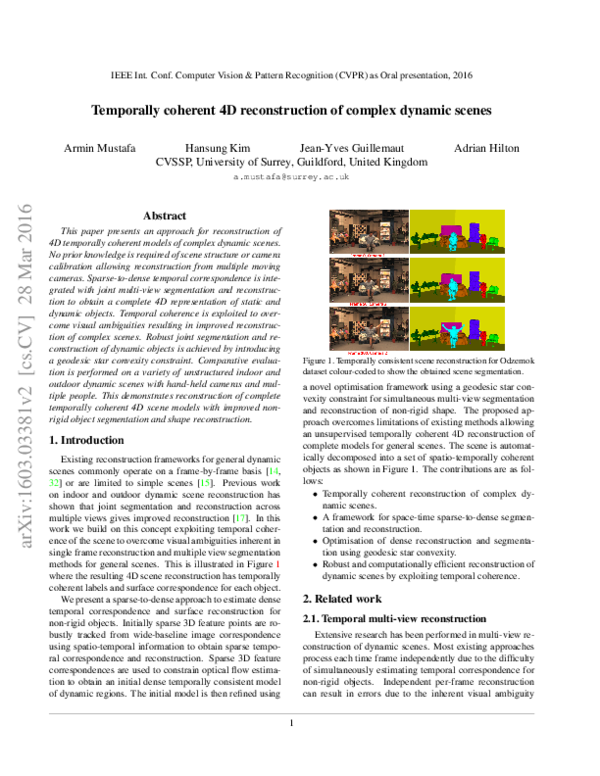 (PDF) Temporally Coherent 4D Reconstruction of Complex Dynamic Scenes