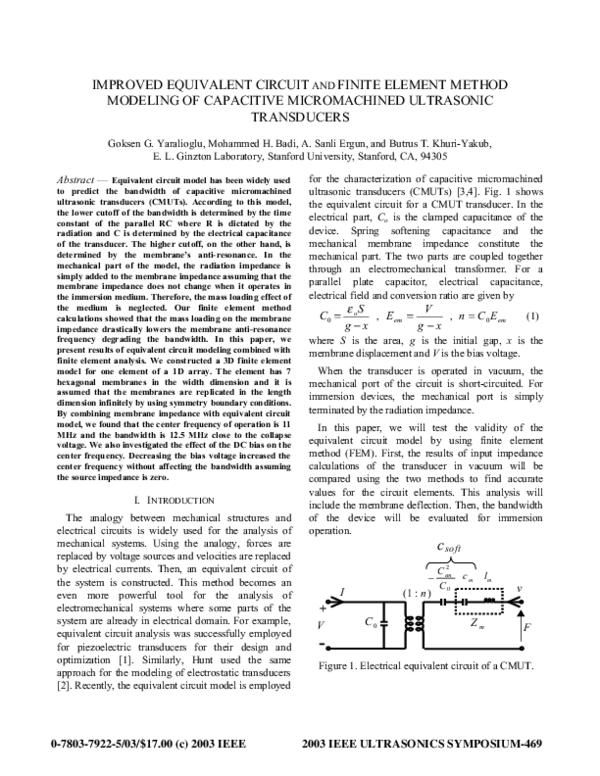 (PDF) Improved Equivalent Circuit and Finite Element Method Modeling of Capacitive Micromachined ...