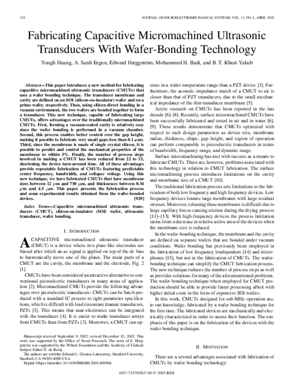 (PDF) Two-dimensional capacitive micromachined ultrasonic transducer (CMUT) arrays for a ...