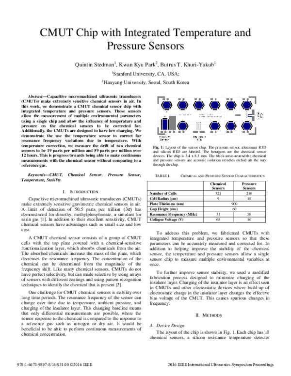 (PDF) CMUT chip with integrated temperature and pressure sensors