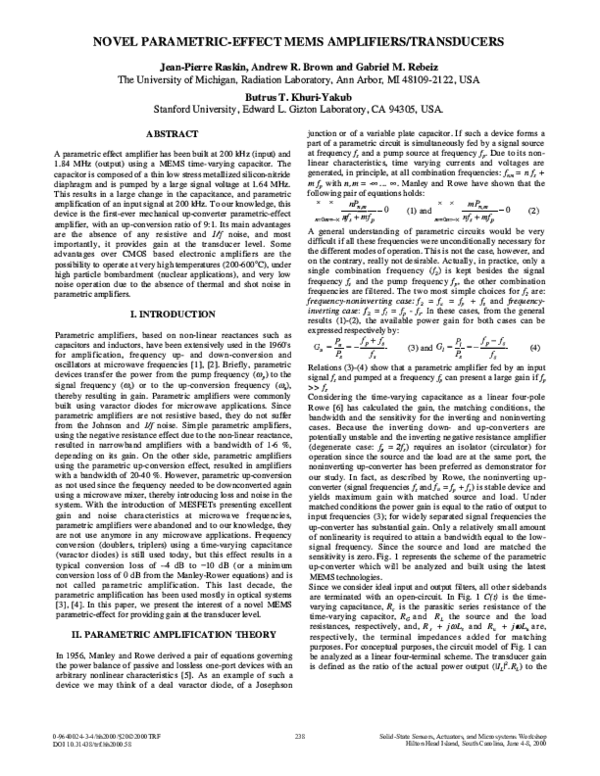 (PDF) Novel Parametric-Effect MEMS Amplifiers/Transducers